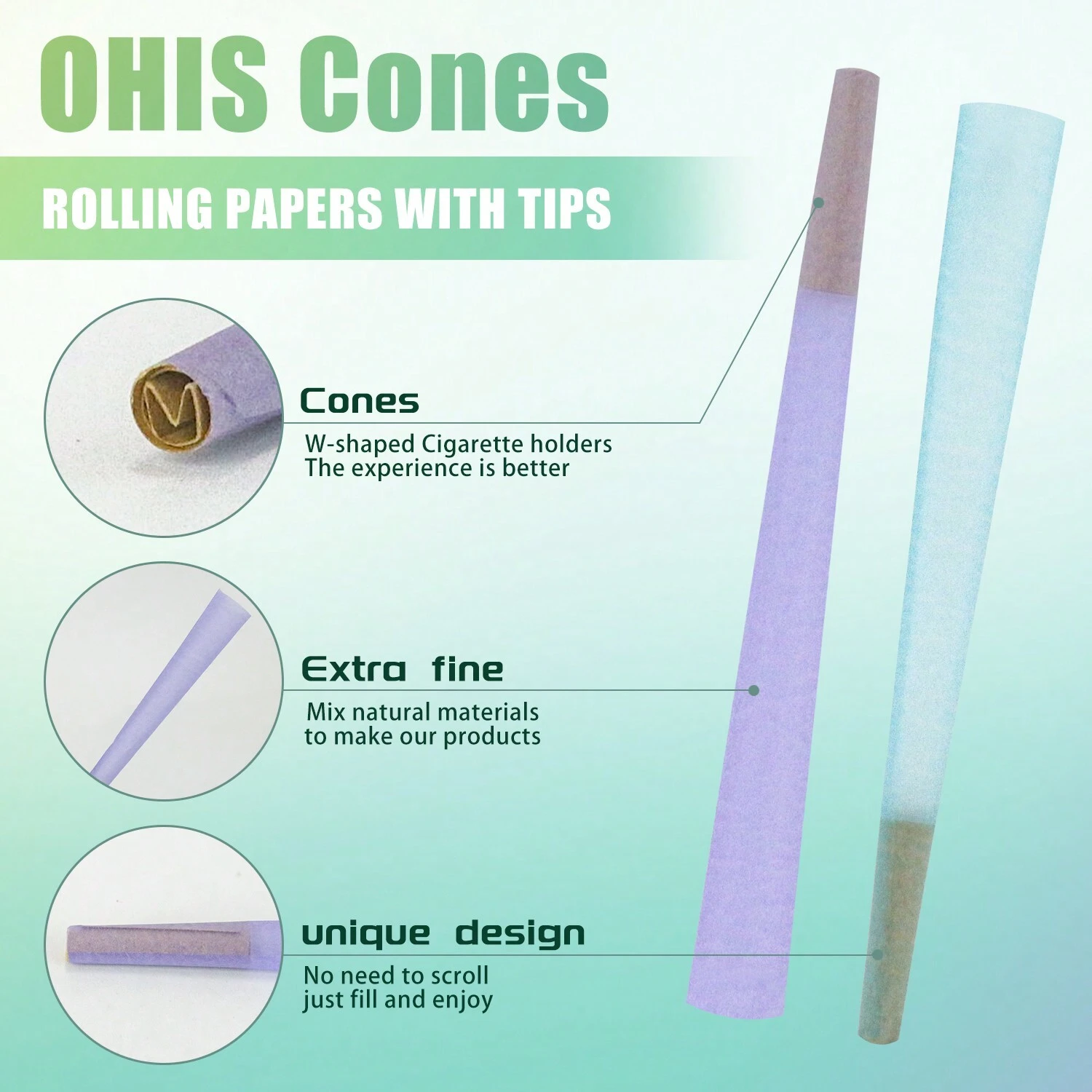 OHIS Una scatola di 50 coni colorati pre-arrotolati, carta da sigaretta ...