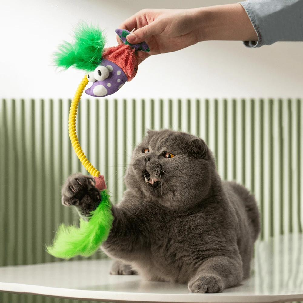 Cat Toy Tease Toy With Plush Ball, Multi-Line Strings, Self ...