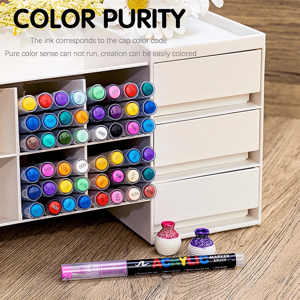 GuangNa 120 Colors Acrylic Paint Pen Brush Tip, Straight Liquid Acrylic ...