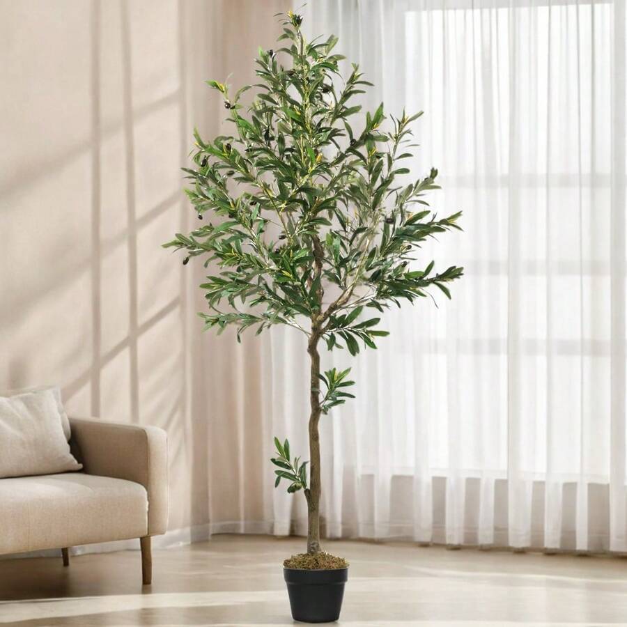 6FT Artificial Olive Tree Tall Fake Potted Olive Tree With Planter ...