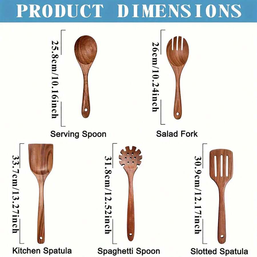 5pcs Wood Kitchen Utensils Set - Non-Stick Cooking Tools, Includes ...