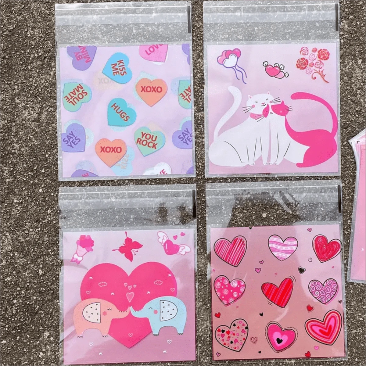 100pcs Romantic Pink Heart Shaped Self-Adhesive Gift Bags, Candy Bags ...