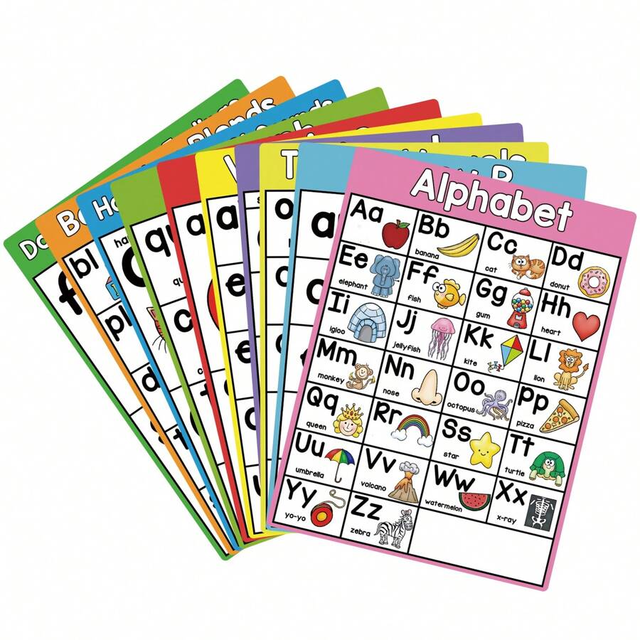 10 English Phonics Poster Language Arts Charts For Kids Toddler ...