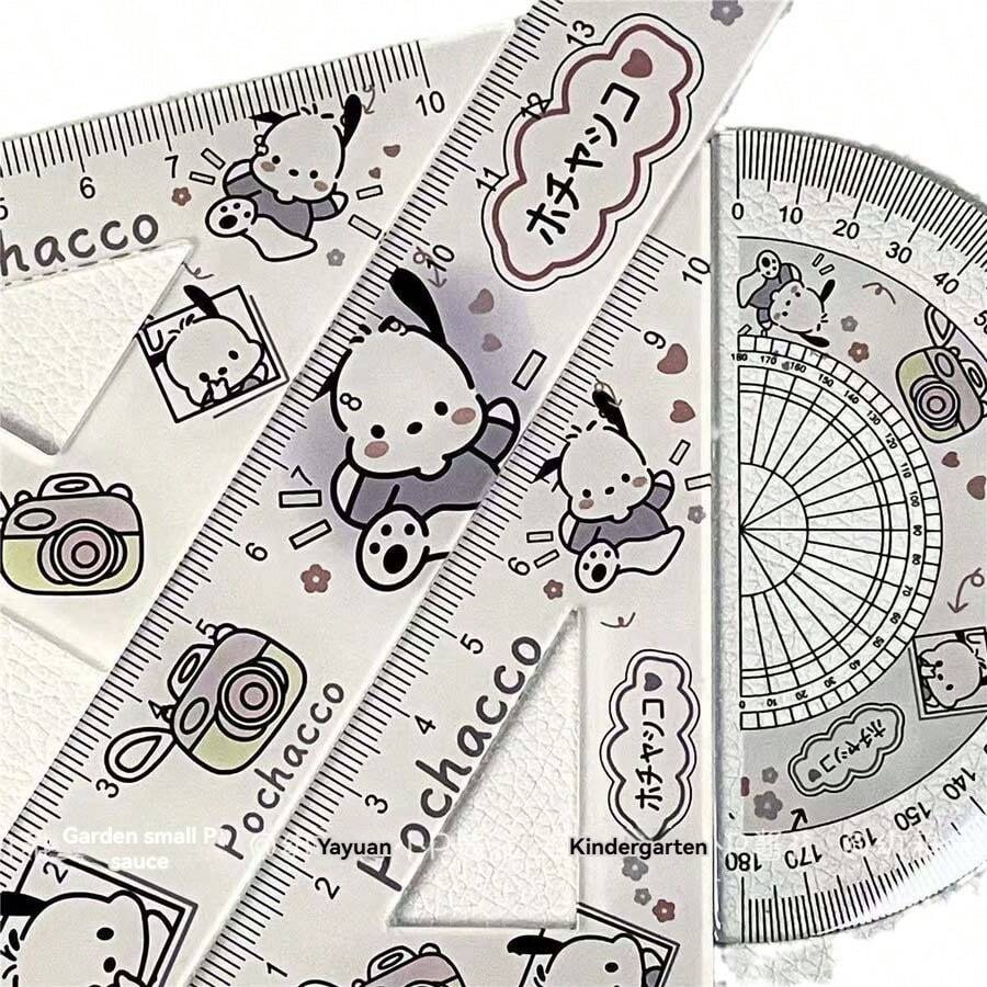 Pacha Dog Kulomi Transparent Ruler KT Cat Acrylic Student Ruler Set ...