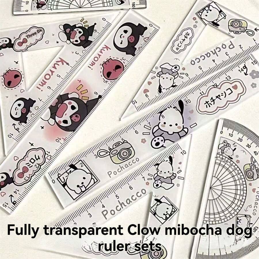 Pacha Dog Kulomi Transparent Ruler KT Cat Acrylic Student Ruler Set ...