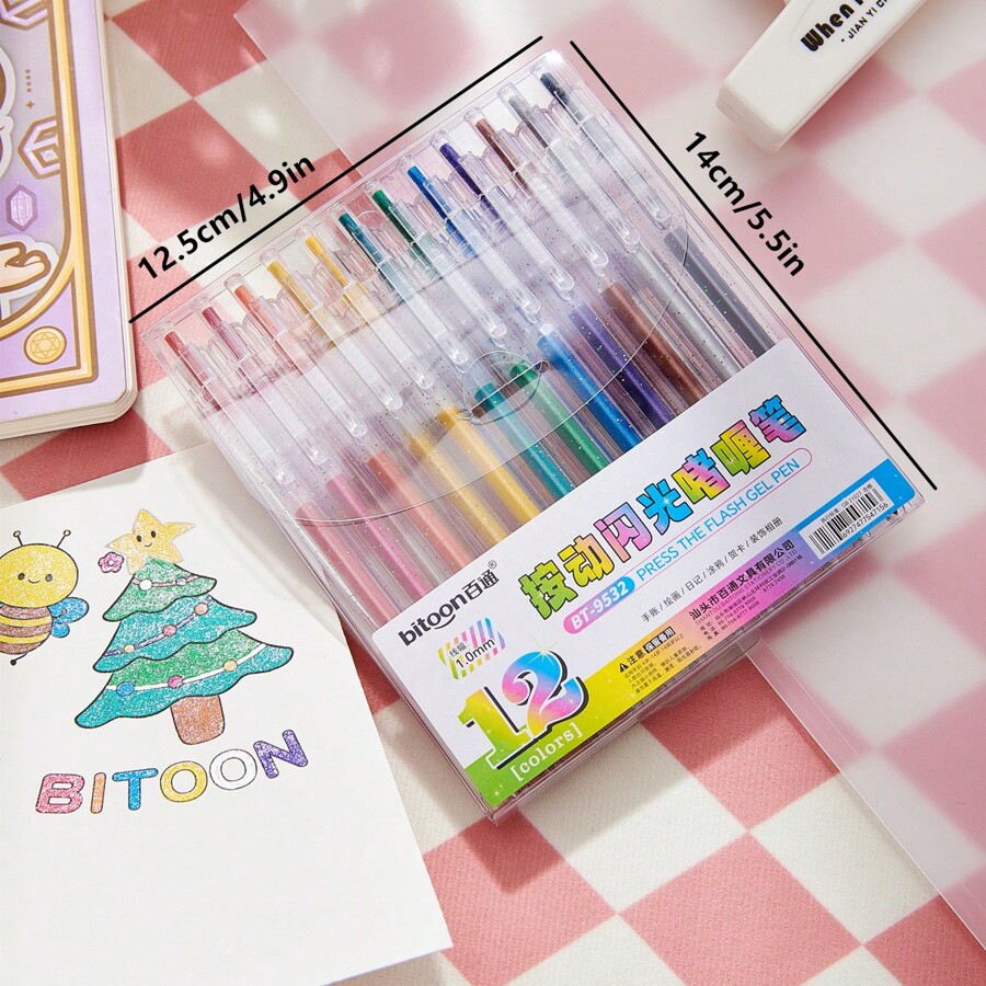12pcs/Set Retractable Colorful Glitter Gel Ink Pens, Glowing Liquid ...