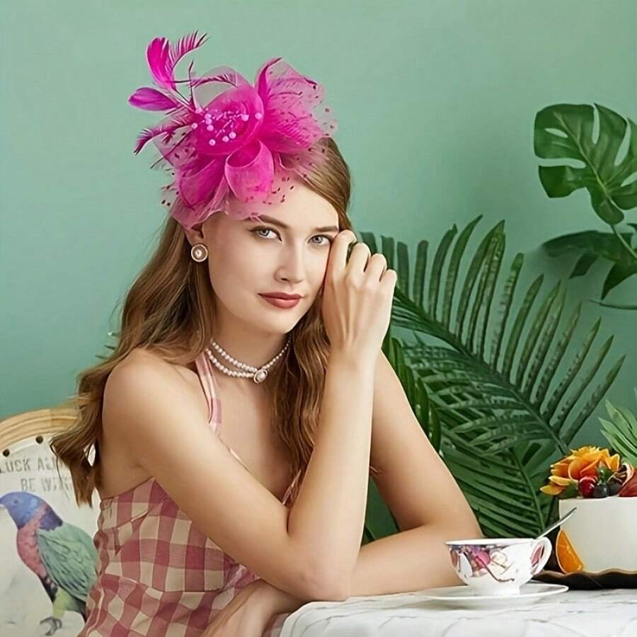 Women's Faux Feather Mesh Flower Fascinators With Headbands And Clips ...