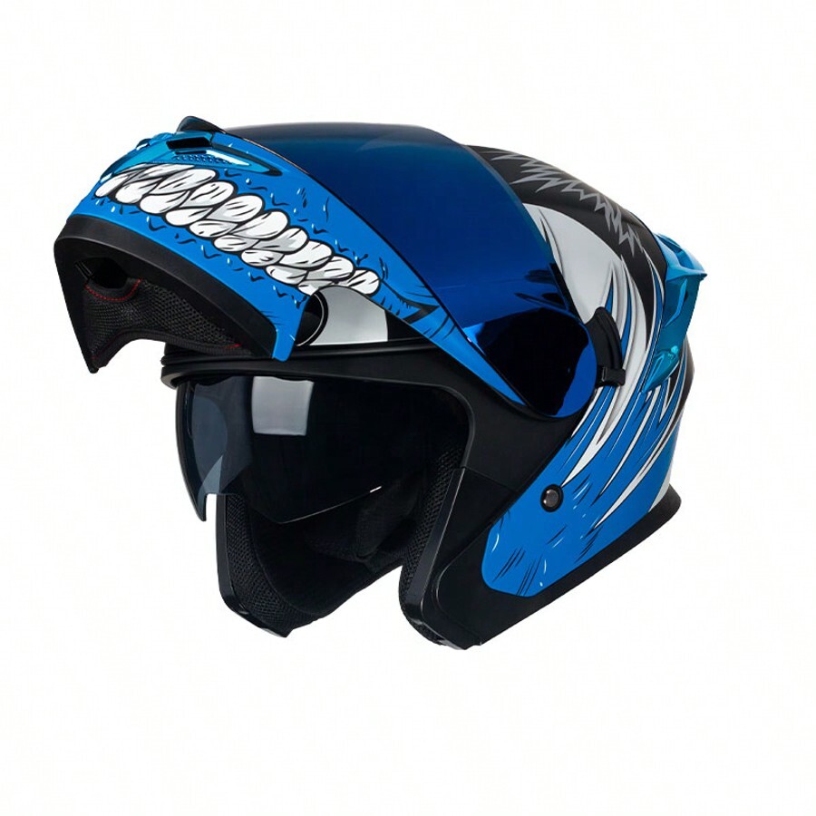 Crown Racing Motorcycle Dual Visor Flip Up Modular Open Face Helmet DOT ...