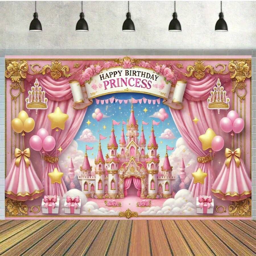 1pc Princess Castle Polyester Backdrop, Multipurpose Birthday Party ...