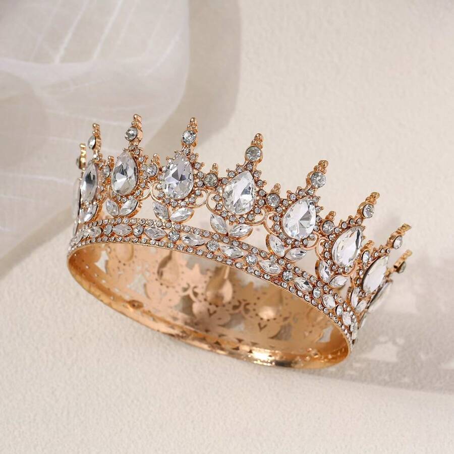 1pc/ Gold Drop Bridal Round Tiara, Suitable For Wedding Dress ...