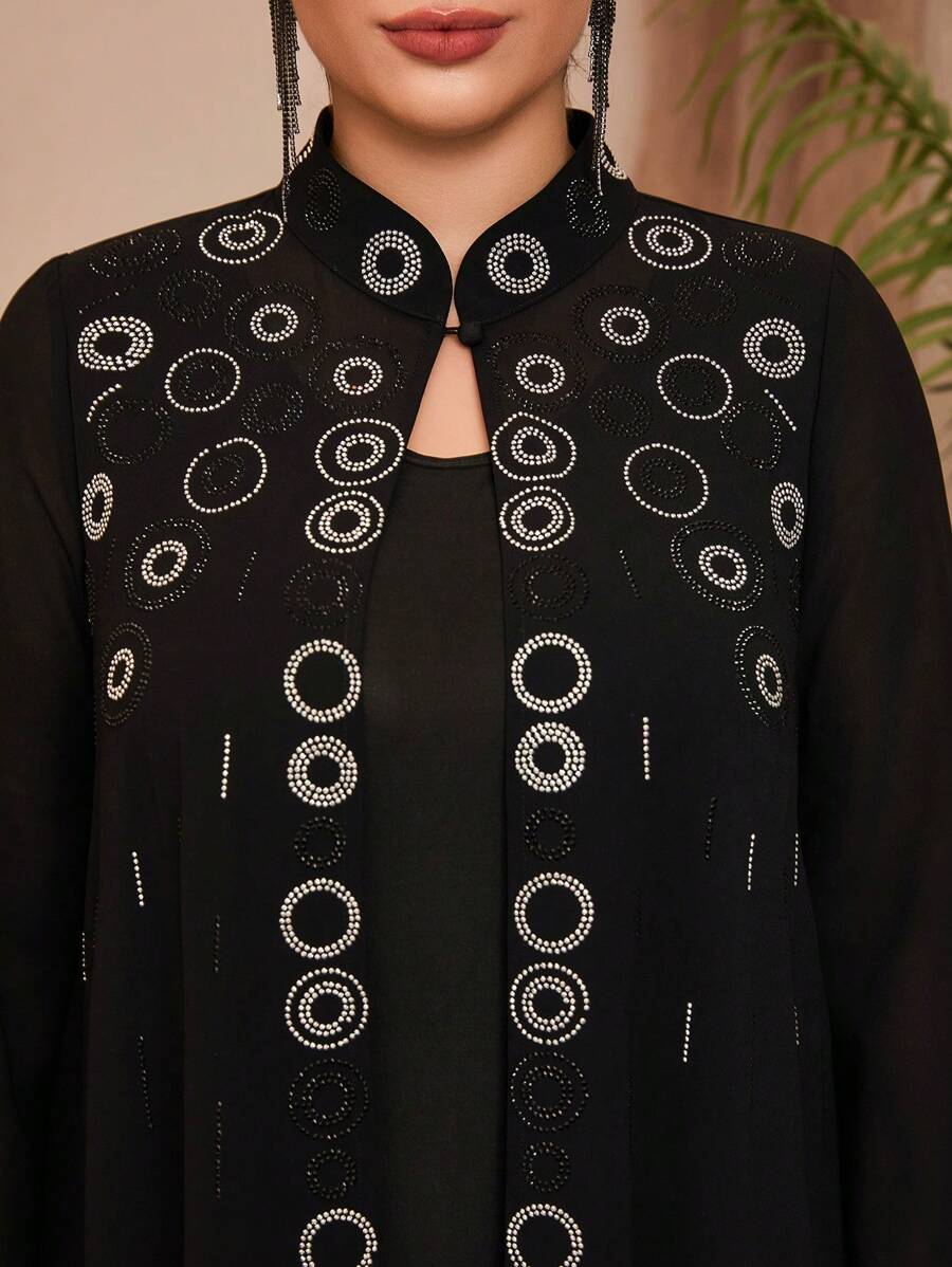 New Stand Collar Luxurious Long Chiffon Robe With Rhinestones (No ...