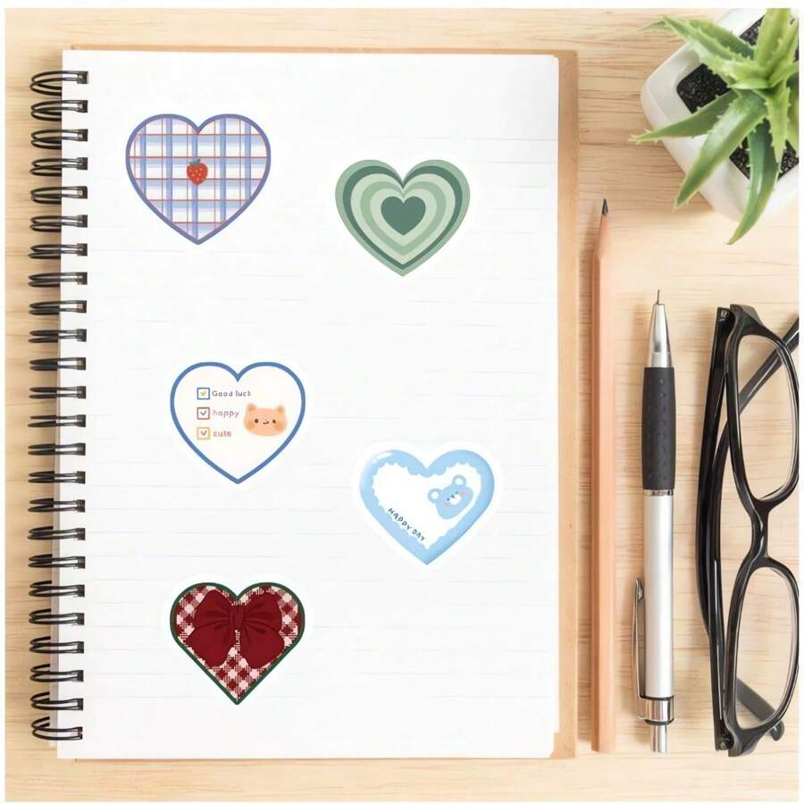 1PC 100 Heart Stickers Korean Ins Style Handbook Doodle Cute Material ...