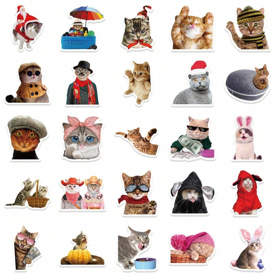 50 Pieces Cute Colorful Cat Aesthetic Stickers For Laptop Water Bottle ...