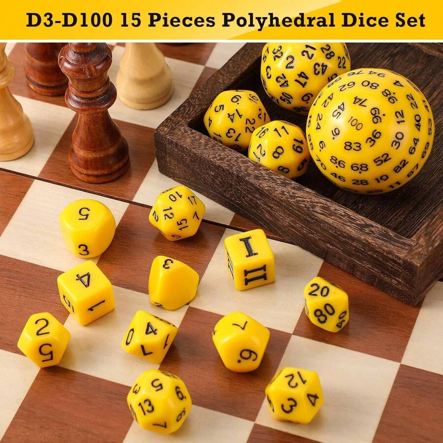 Set di dadi premium da D&D - 15 dadi acrilici multisfaccettati, con ...