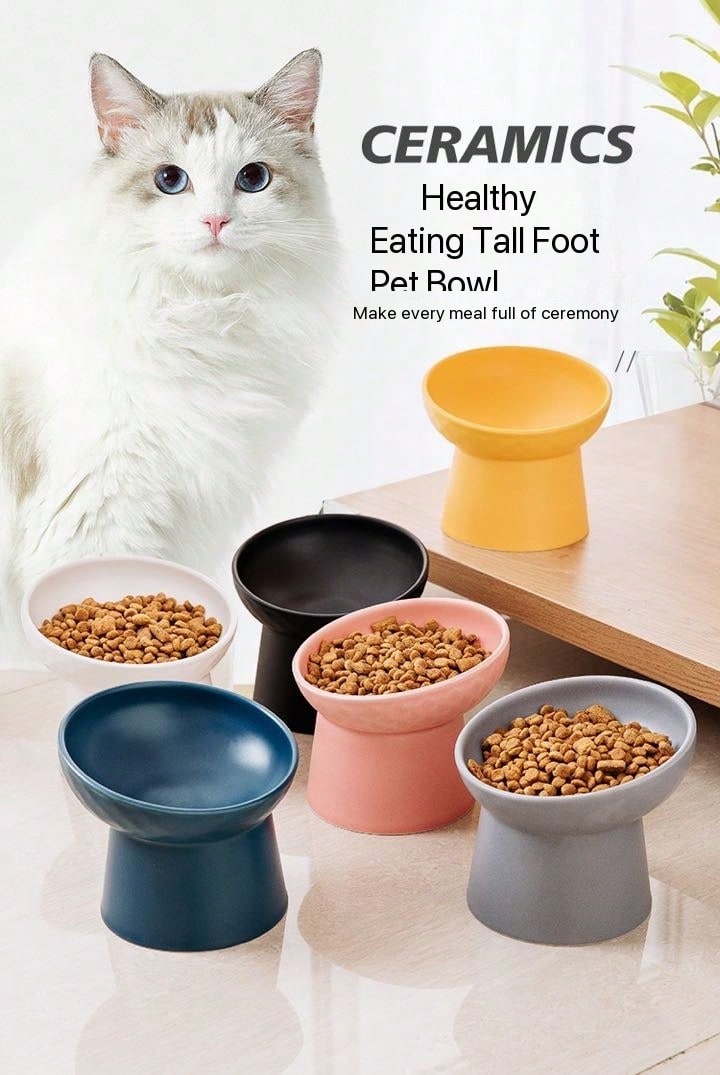 Holing-Free Ceramic Pet Bowl, Wide-Mouth Angled Bowl For Cats To ...