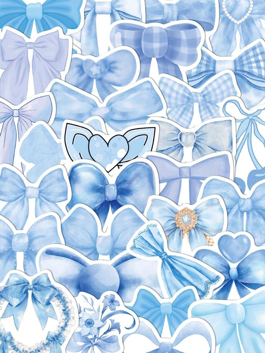 50pcs Light Blue Cartoon Bow Stickers Laptop Diy Cell Phone Case ...