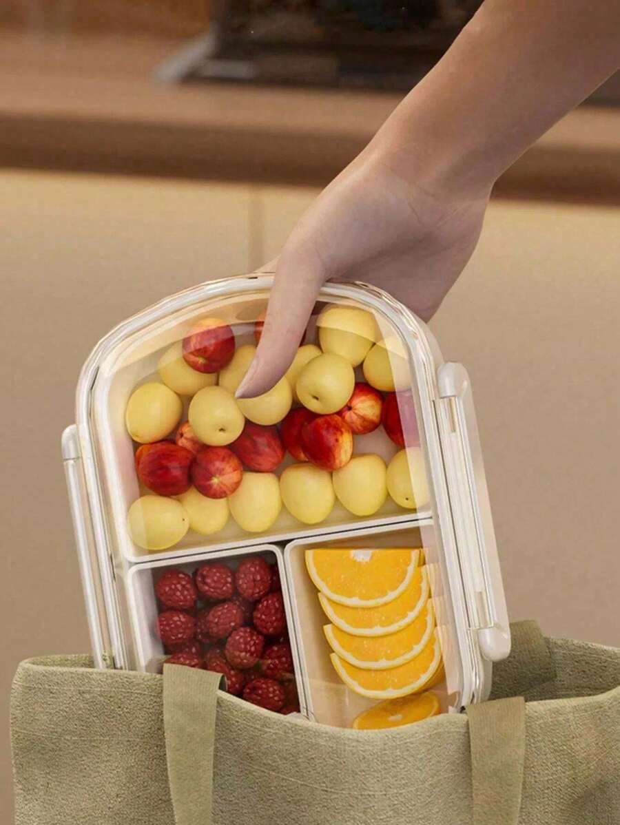 1pc Portable Split Tray With Lid And Handle - Snack Box Cooked Food ...