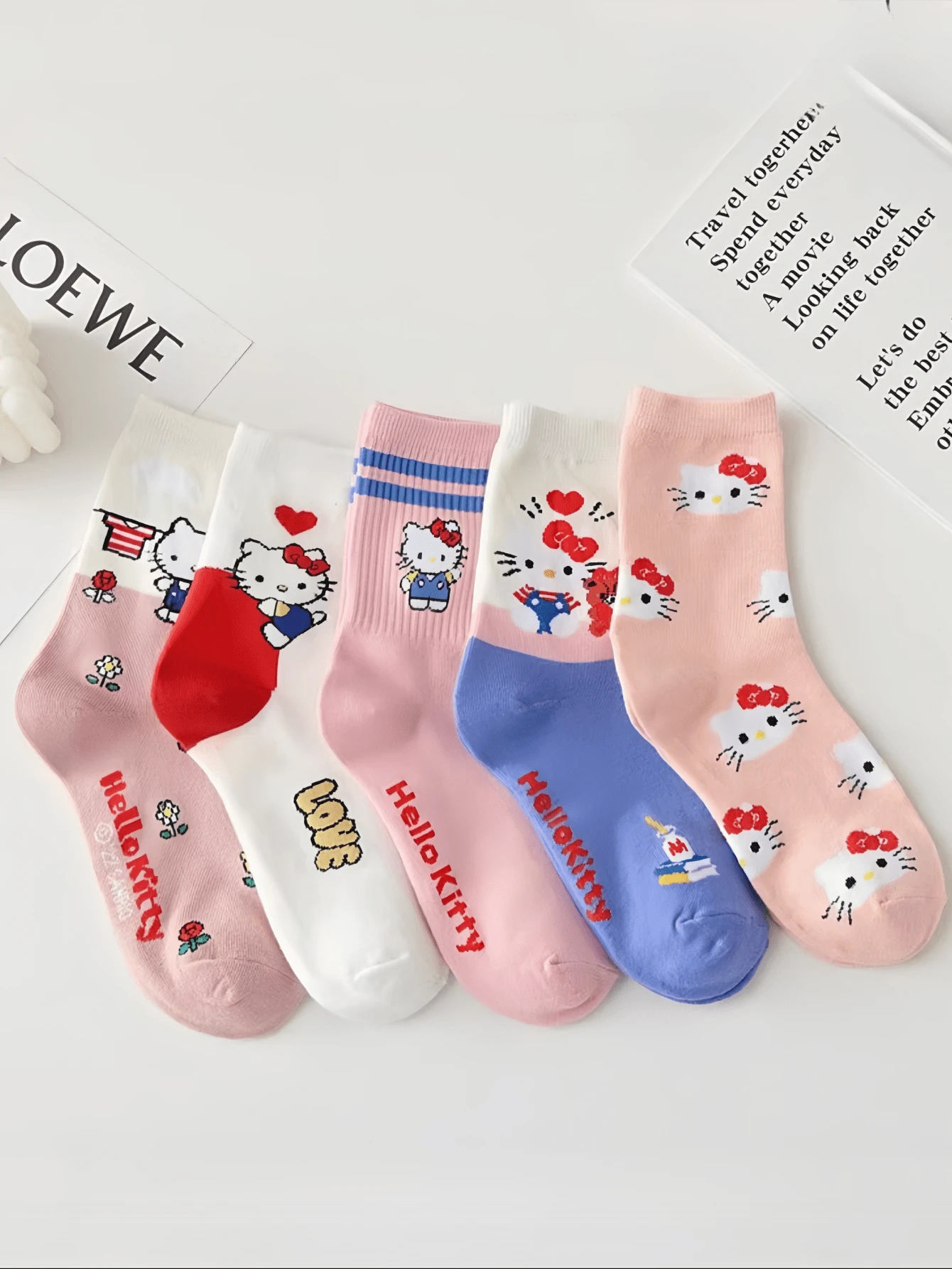 Sanrio 5pairs Sanrio Cartoon Crew Socking Anime Hello Kitty Kuromi ...