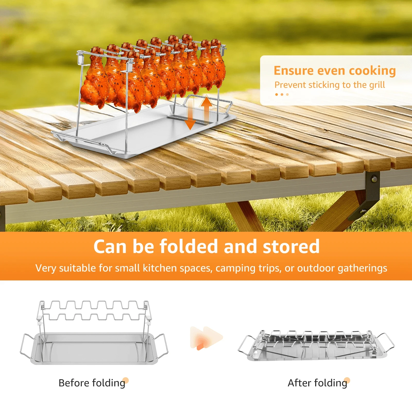 Chicken Leg And Wing Rack For Grill Smoker Oven - Easy To Use 14 Slots ...