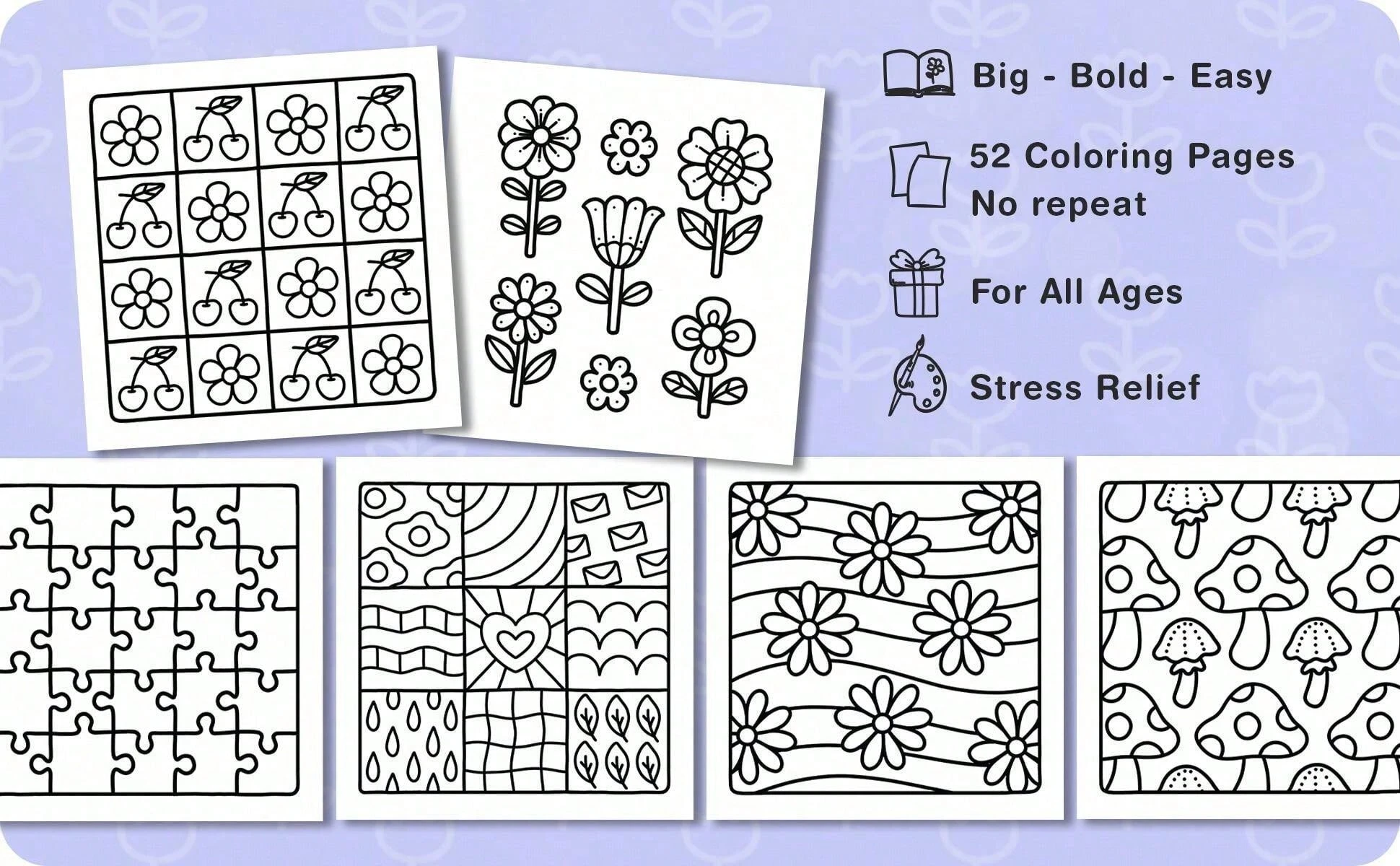 Comfy Patterns: Coloring Book For Adults And Kids, Bold And Easy ...