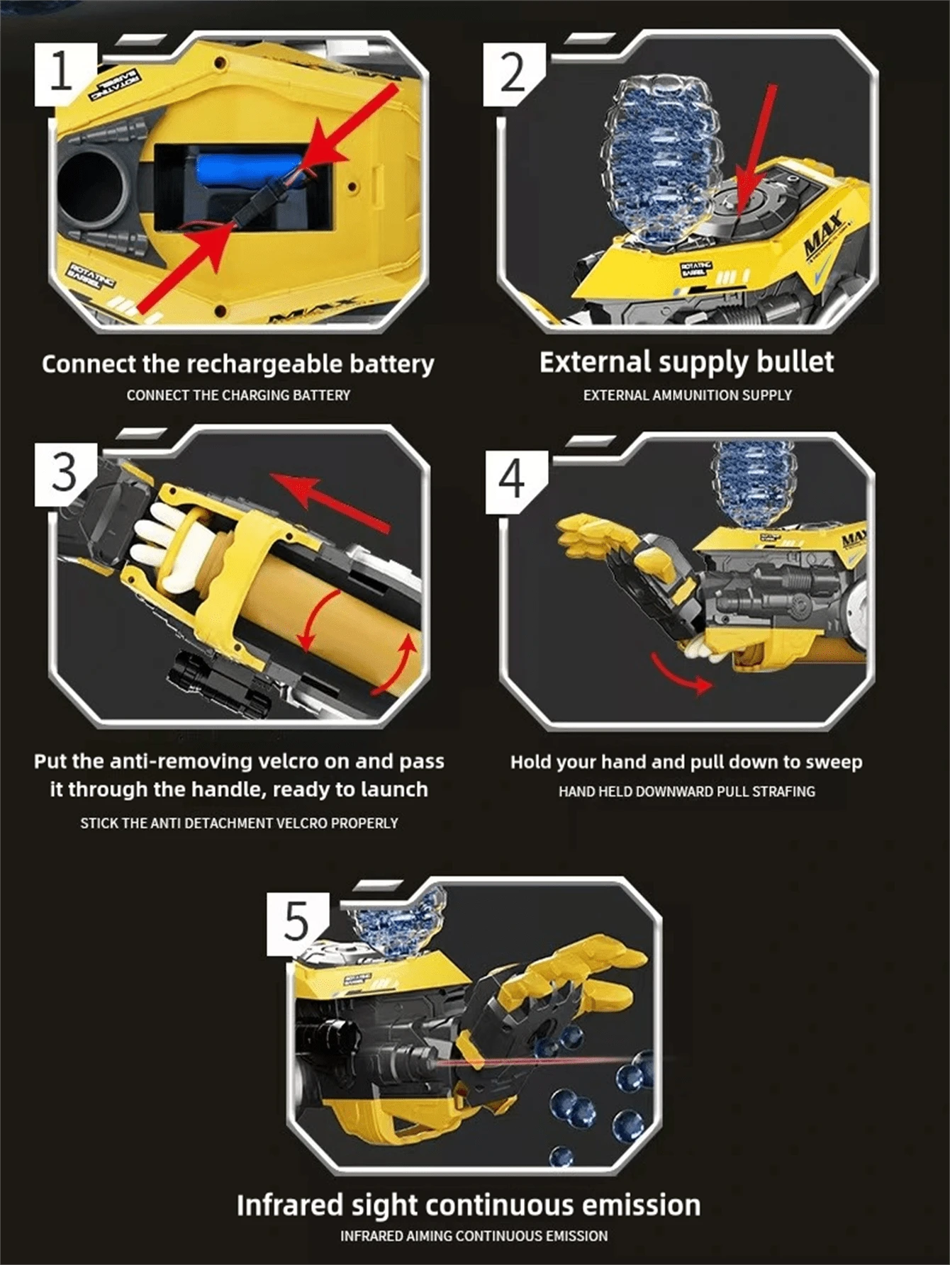 Kids Electric Mechanical Arm Pulse Water Bullet Cannon Steel Blaster ...
