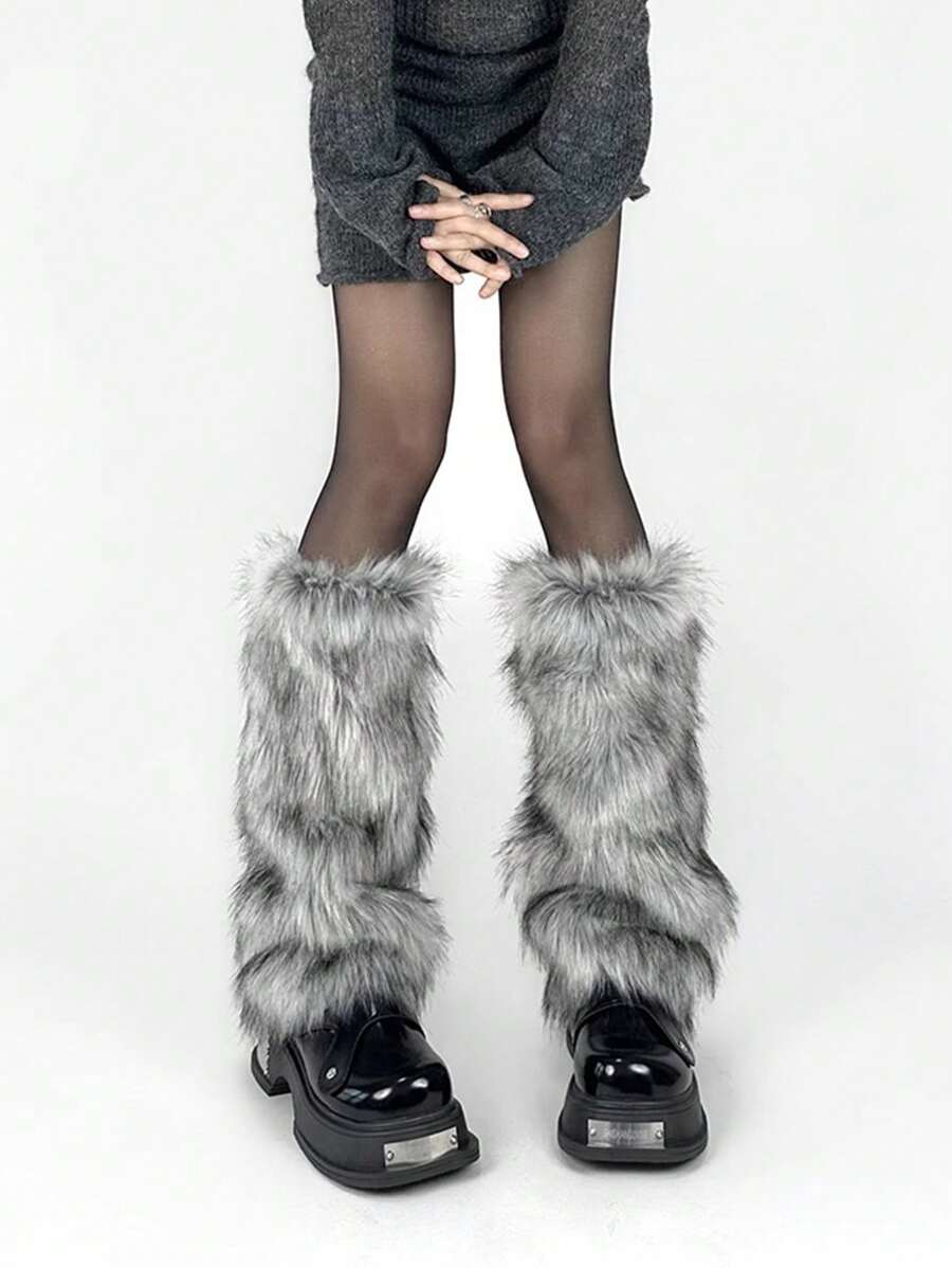 40cm Y2K Furry Faux Fur Leg Warmers, Thick & Thermal Lined Crew Leg ...
