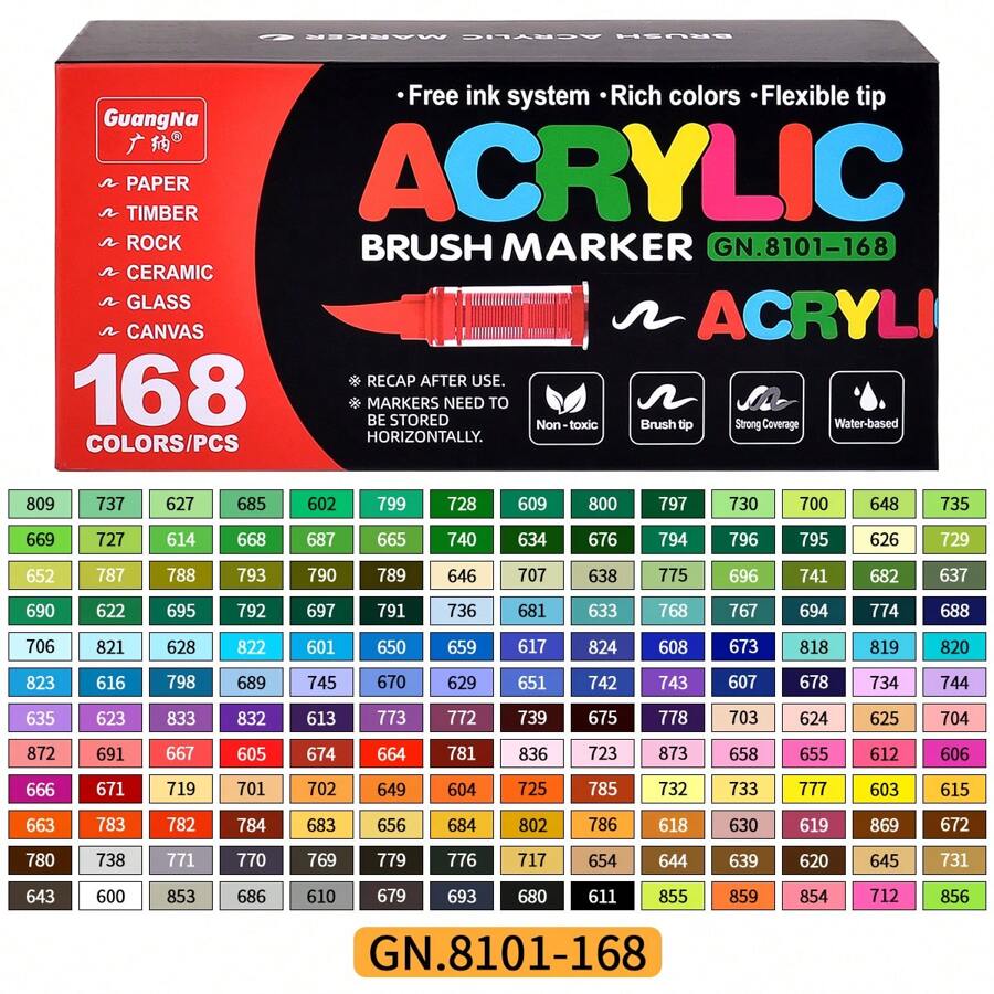 GuangNa 168 Colors Acrylic Paint Marker Set, Direct Liquid Ink, Soft ...