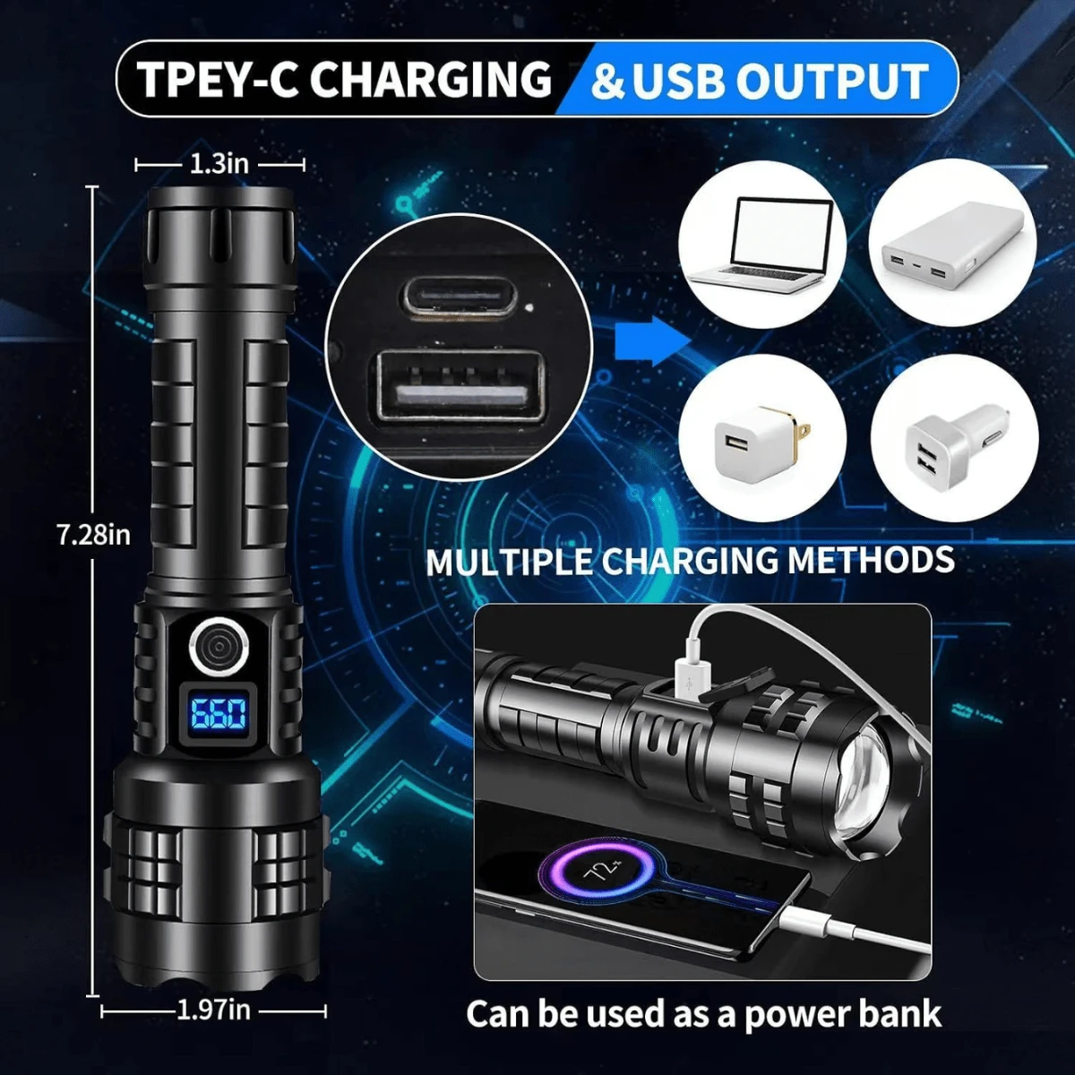 High-Power White Laser Flashlight Spotlight Outdoor Rechargeable Super ...