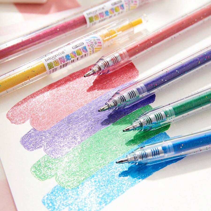 12pcs/Set Retractable Colorful Glitter Gel Ink Pens, Glowing Liquid ...