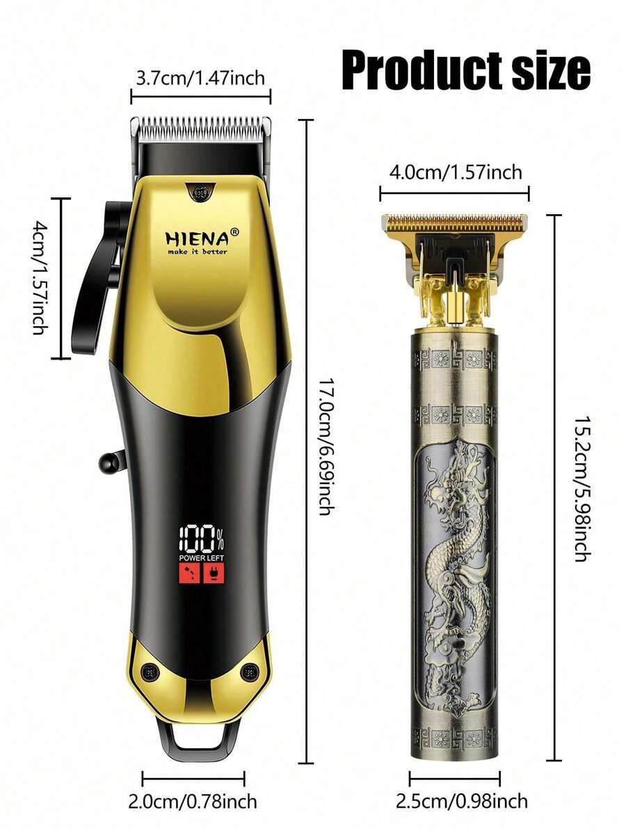 HIENA 2 Pieces/Set Professional Hair Clipper Set, USB Rechargeable ...