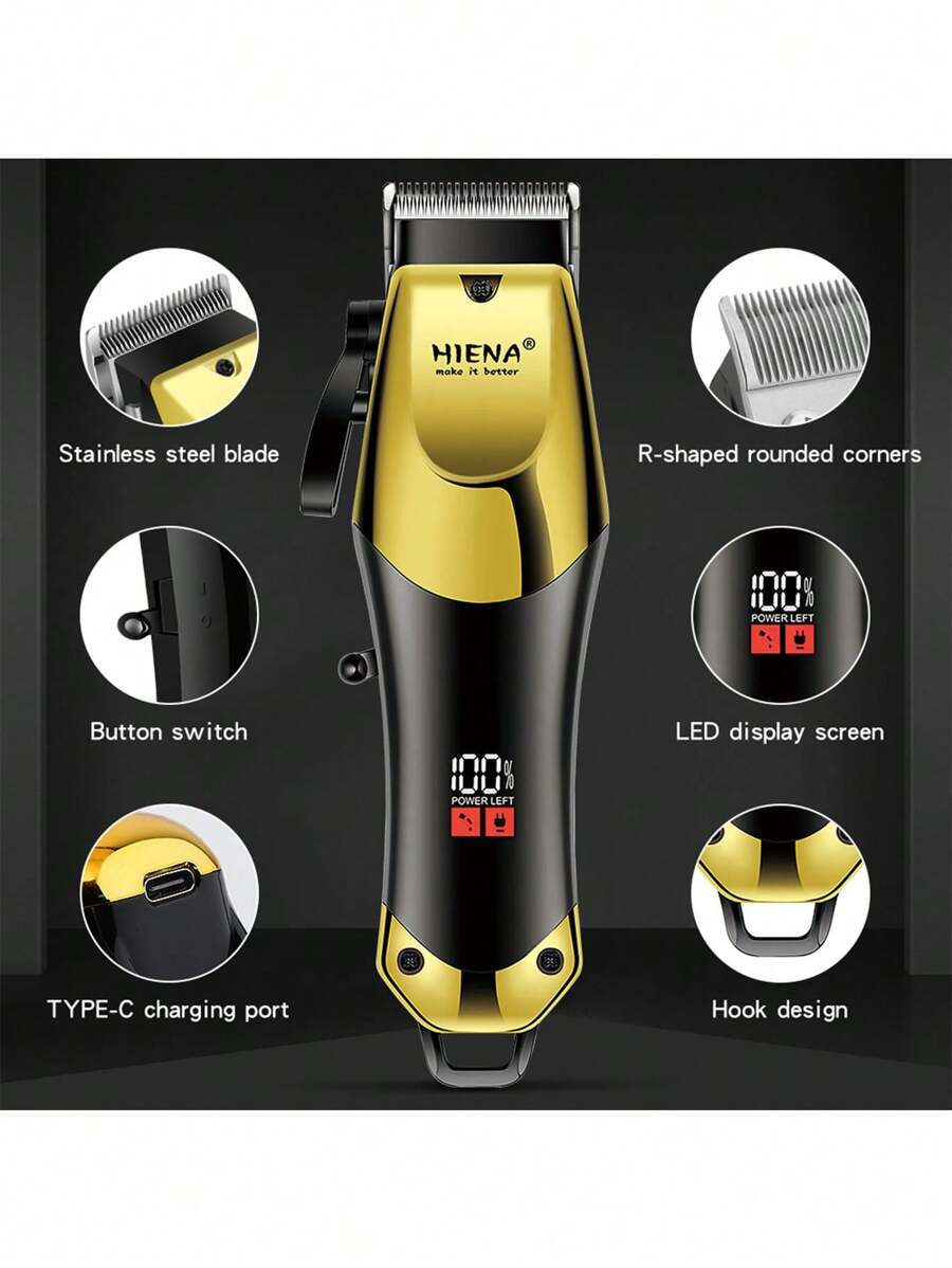 HIENA 2 Pieces/Set Professional Hair Clipper Set, USB Rechargeable ...