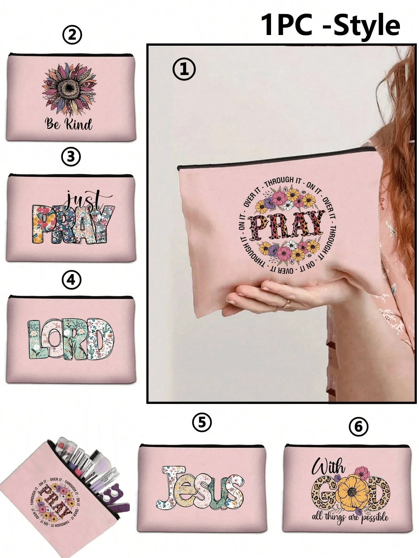 1pc Christian Makeup Bag, Jesus Printed Cosmetic Bag, God Letter ...