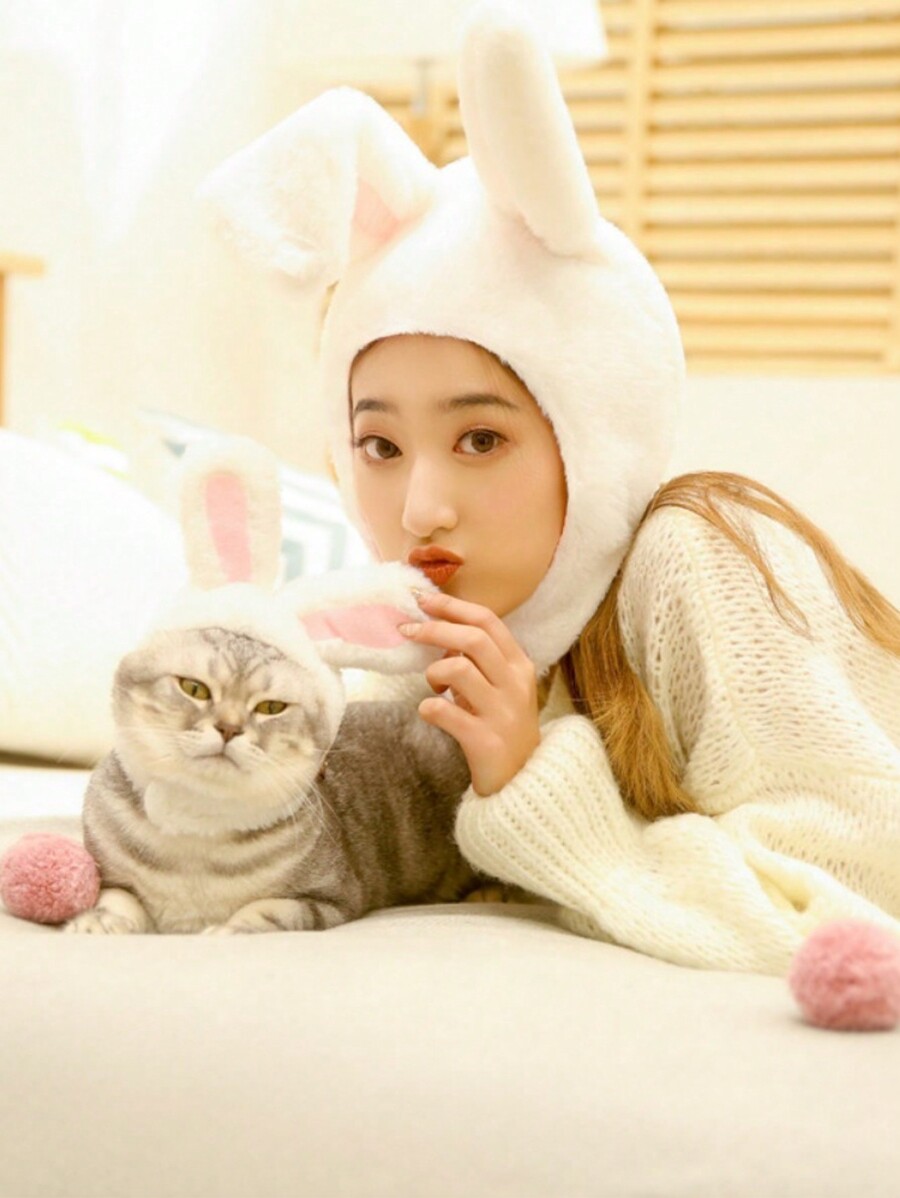Rabbit Ear Pet Hat, White Rabbit Ear Cap, Upright Ear Design, Cute ...