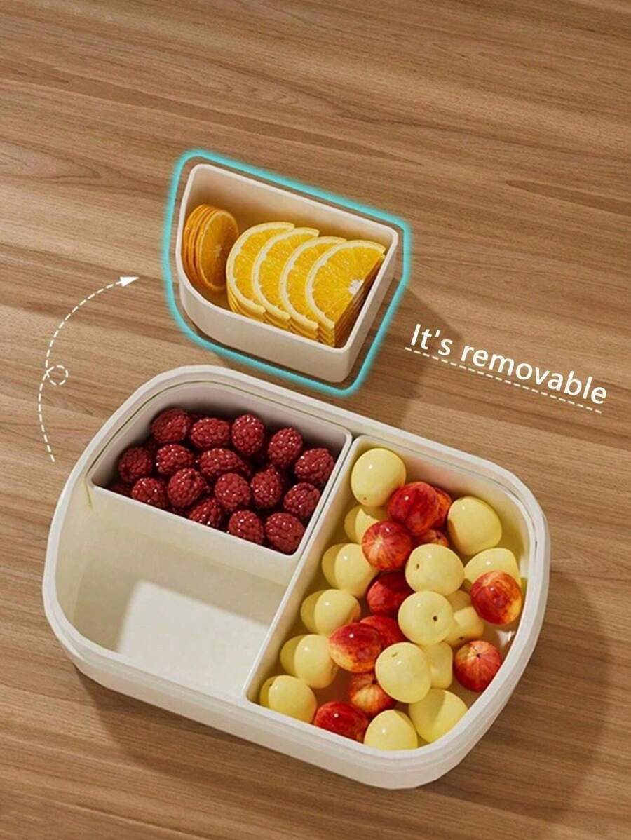 1pc Portable Split Tray With Lid And Handle - Snack Box Cooked Food ...