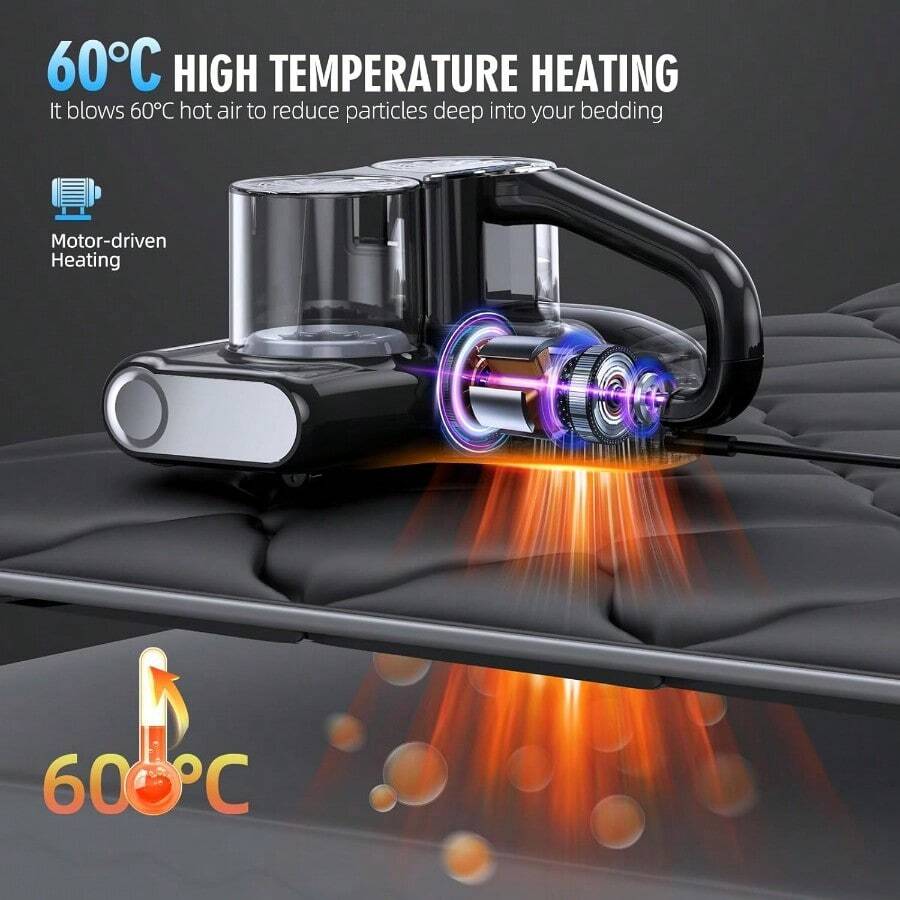 Mattress Vacuum Bed Vacuum Cleaner With UV 16Kpa Suction HEPA Filter 253.7nm UV-C Light & 30000 ...