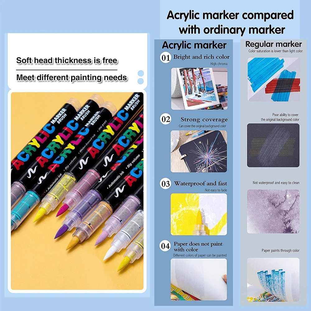 GuangNa 120 Colors Acrylic Paint Pen Brush Tip, Straight Liquid Acrylic ...