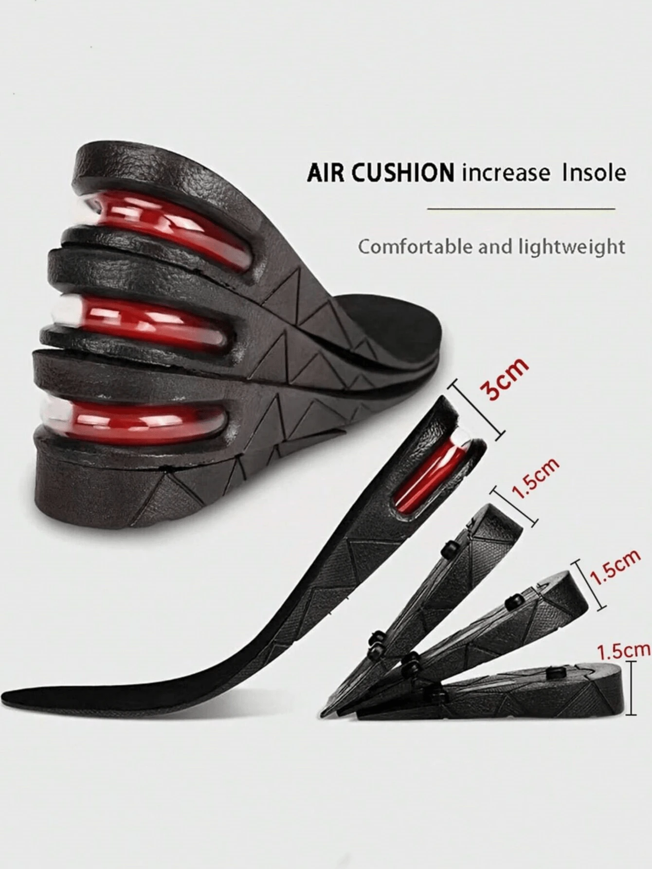 1 Pair Black Invisible Height Increasing Cushion Insoles, Super Soft ...