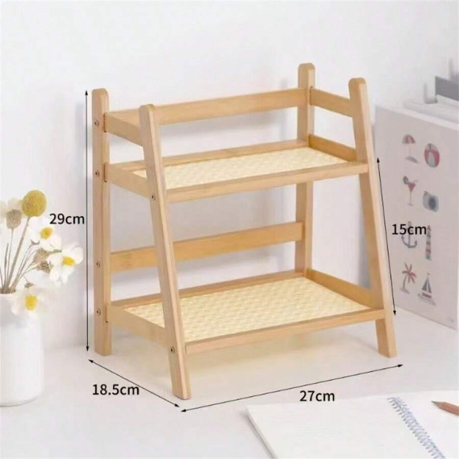 2 Tier Desktop Storage Rack WoodenStorage Shelf Wood Double ...