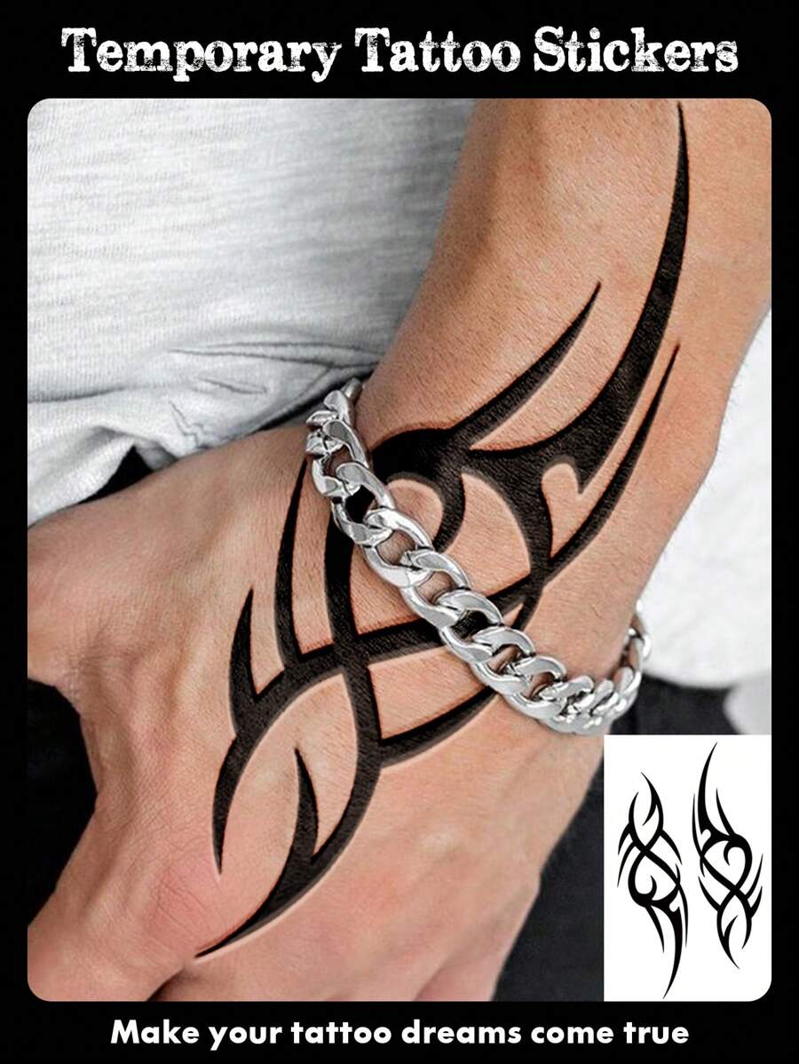 1 Sheets Big Size Body Art Temporary Tattoo Stickers For Men, Black Old ...