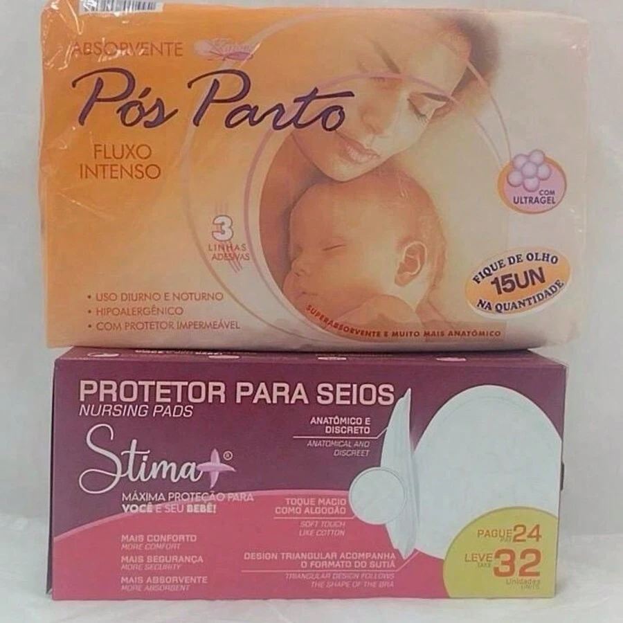 Kit Absorvente Pós Parto 15 Unidades + Protetor Stima Para Seios 32 ...