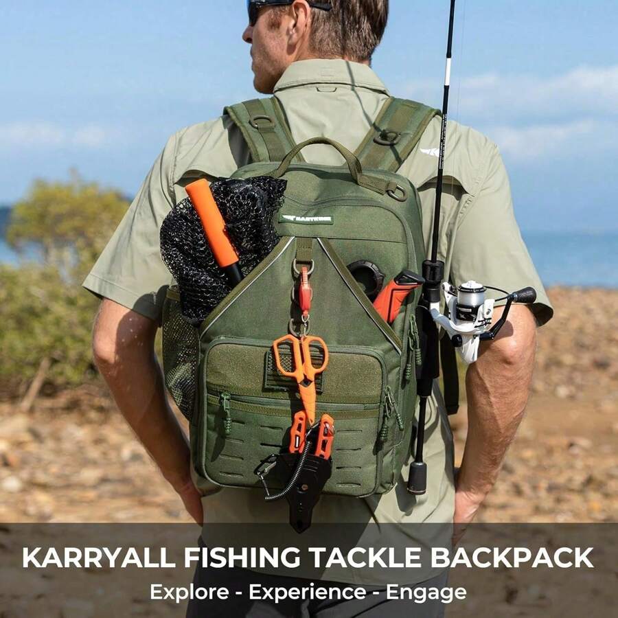 Medium Fishing Tackle Daily Backpack, Large Storage Water-Resistant ...