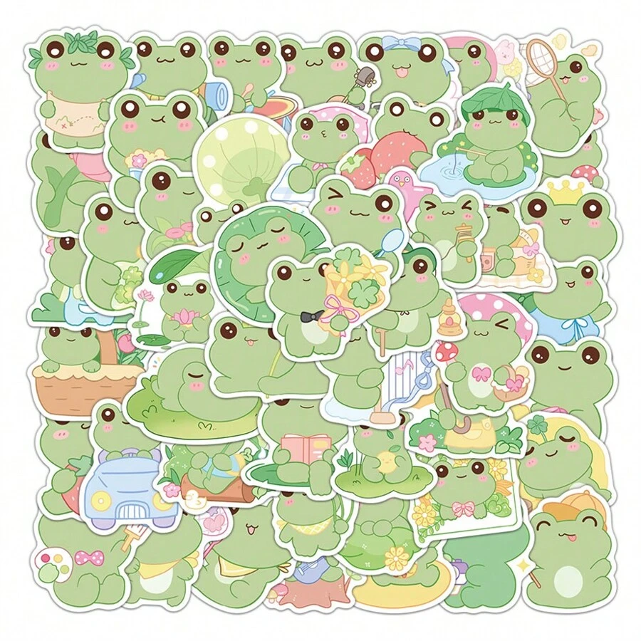 50 Hand-Painted Cute Frog Stickers Vinyl Self-Adhesive Waterproof Deco ...