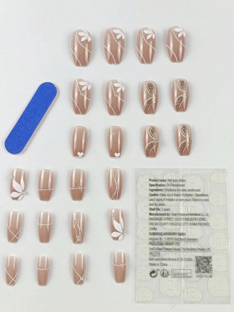 Change Your Nails To Add A Bit Of Romance 24 Long Coffin Shaped Fake ...