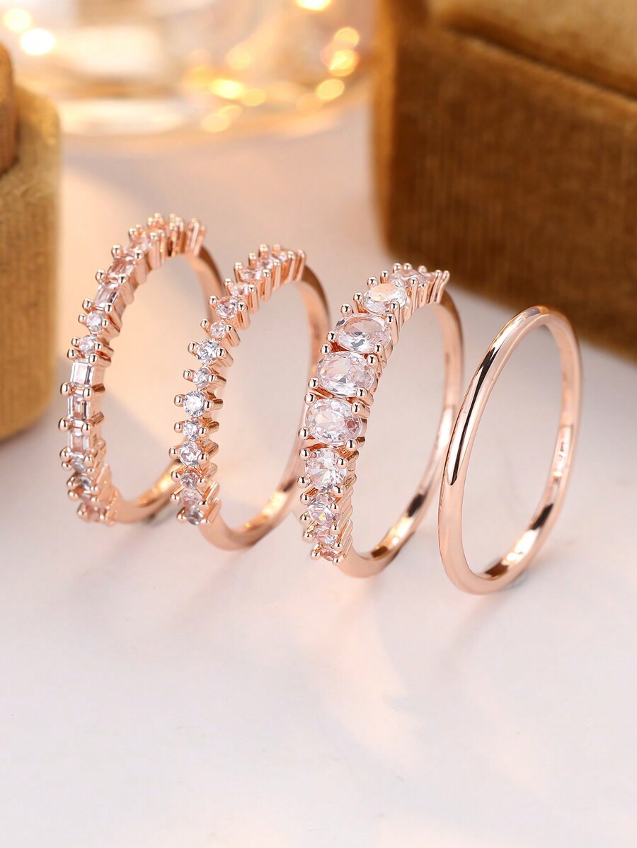 Tsnamer 4pcs/Set Golden Stackable Rings Set Minimalist Thumb Everyday ...