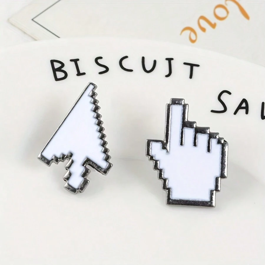 2pc/Set Funny Computer Cursor Enamel Pins - Pixelated Hand & Arrow Pointer Brooches - Quirky ...