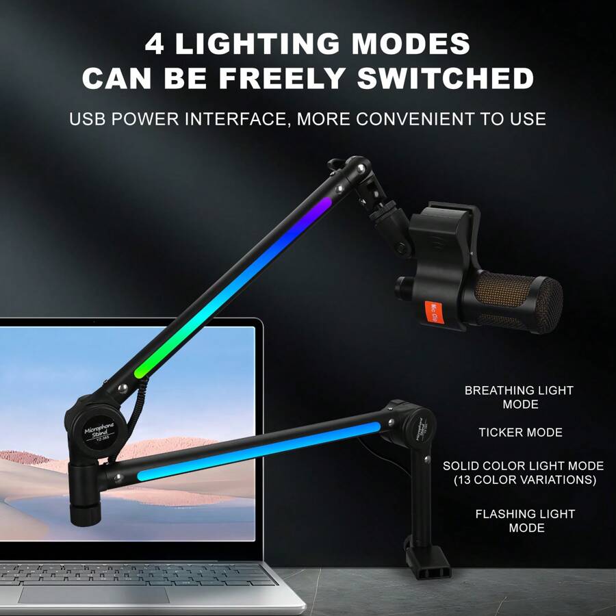 RGB Boom Arm Mic Arm With RGB Light, Adjustable More Light Modes ...