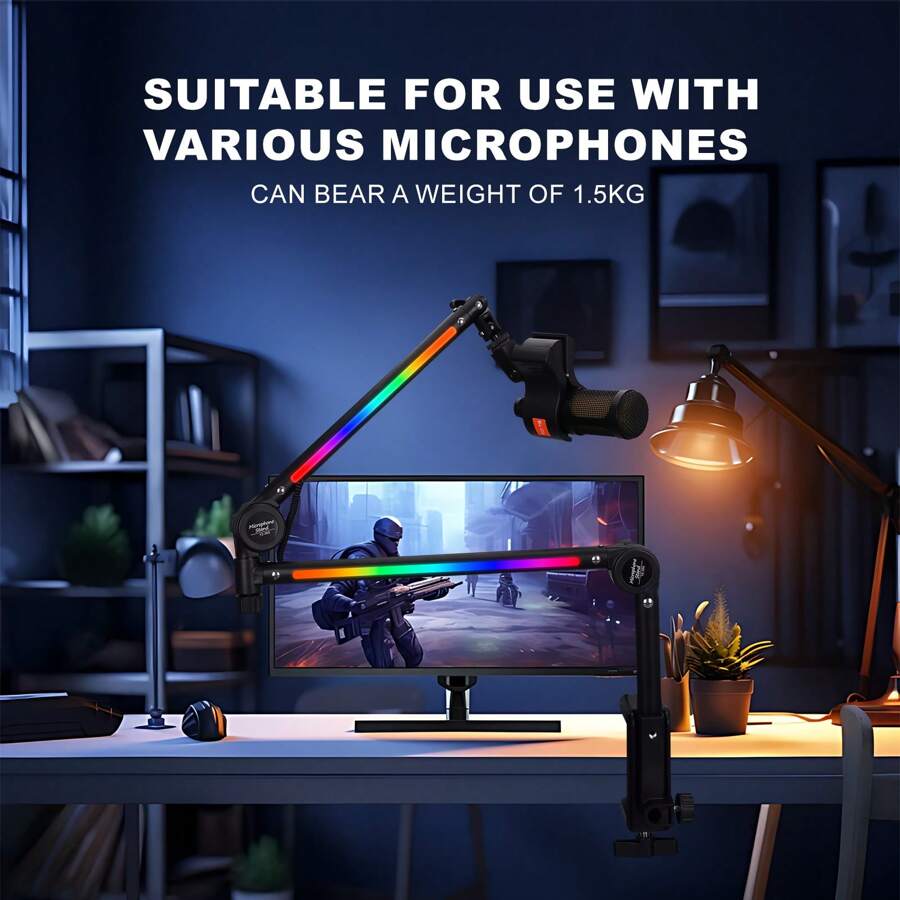 RGB Boom Arm Mic Arm With RGB Light, Adjustable More Light Modes ...