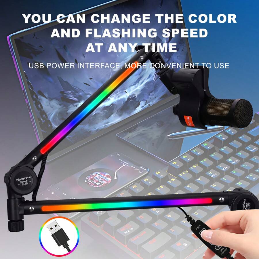 RGB Boom Arm Mic Arm With RGB Light, Adjustable More Light Modes ...