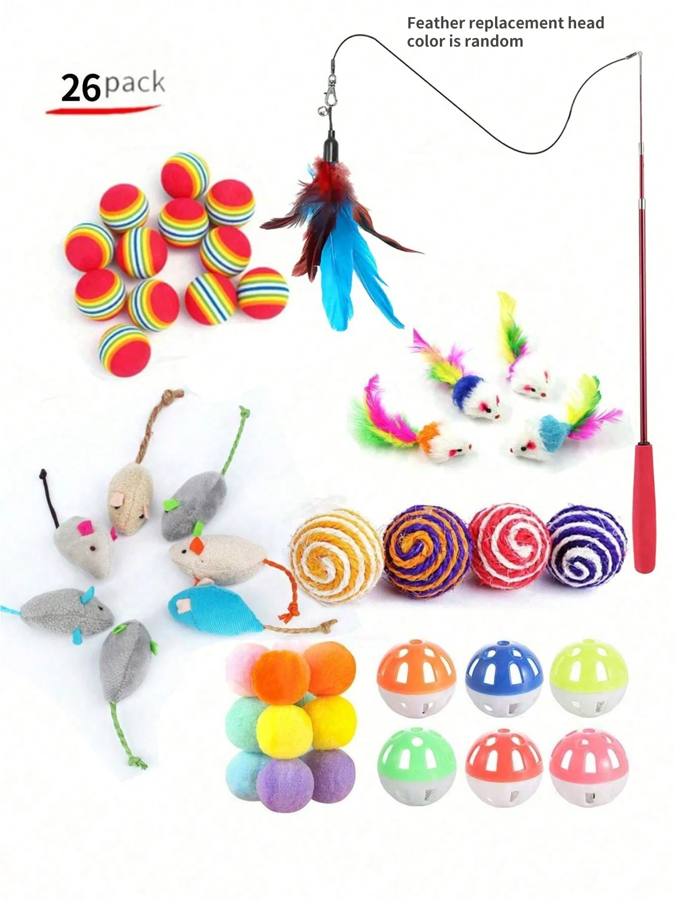 Cat Toy Set: Cat Tunnel, Feather Stick, Plush Mouse Combo, Random Color ...