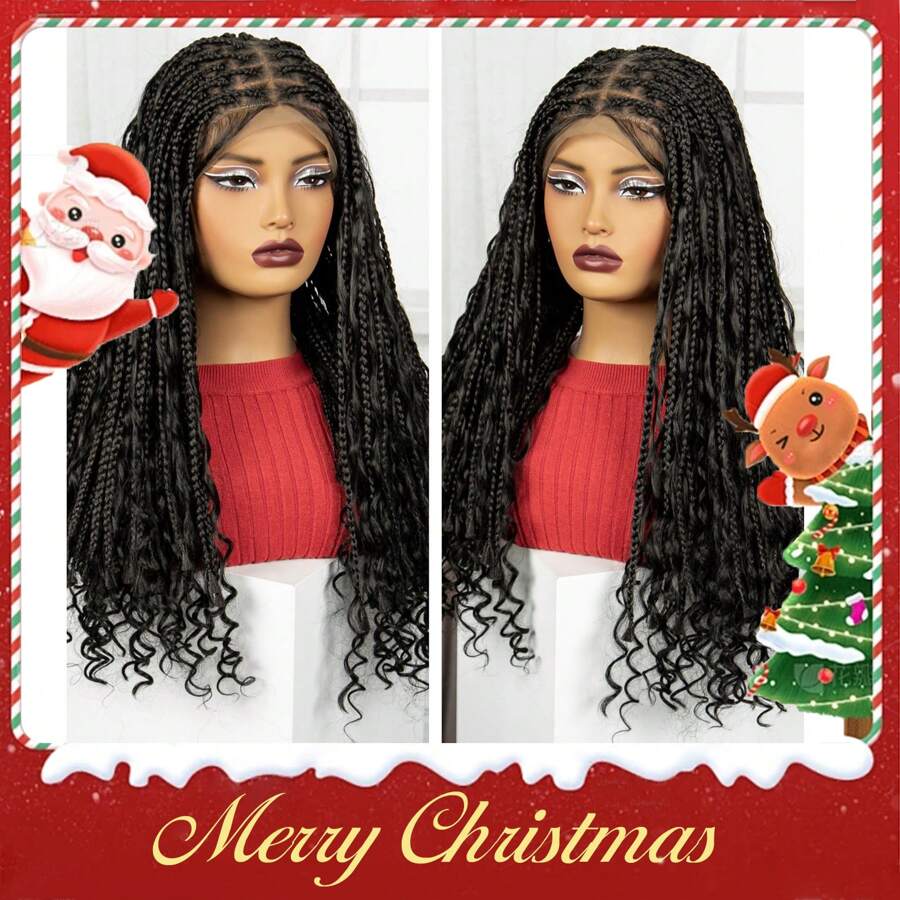 Bohemian Curly Braided Full Lace Front Wigs Knotless Box Braid Bob Wig ...